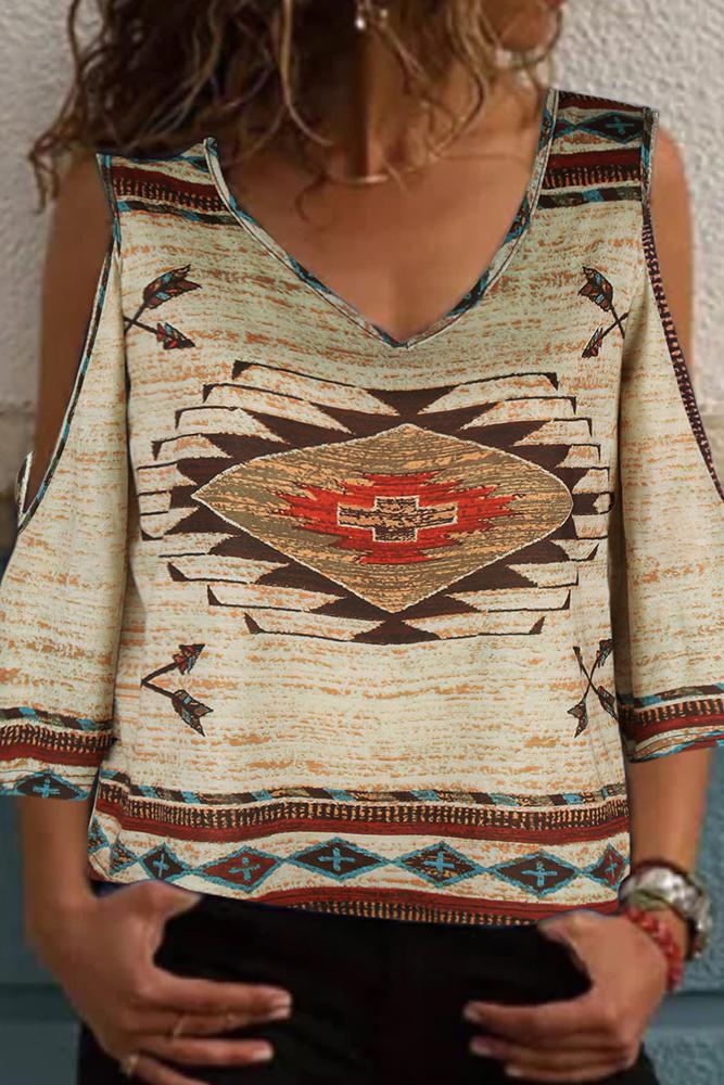 Aztec Printing Cold Shoulder V Neck Top – Trails End Western Wear & Tack
